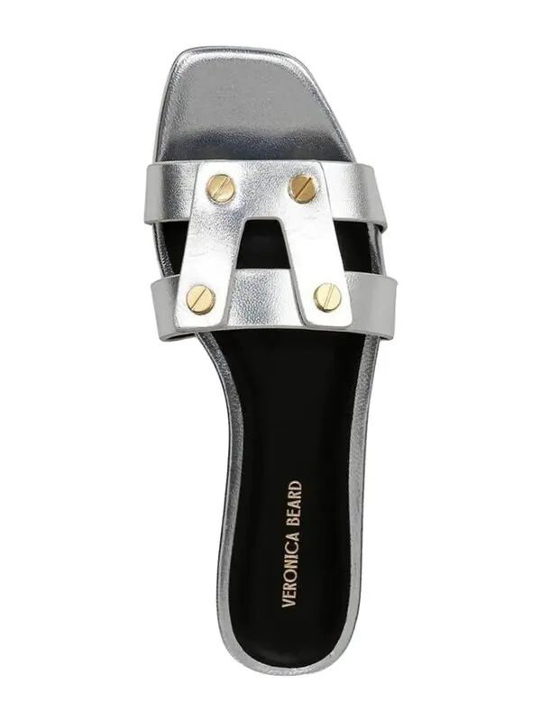 Veronica Beard Via Metallic Flat Slide Sandals - Silver