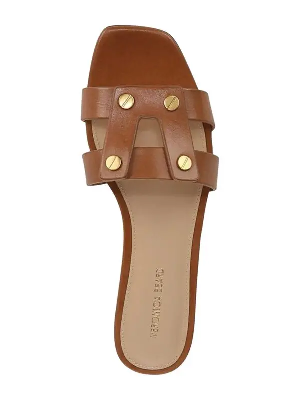 Veronica Beard Via Leather Flat Slide Sandals - Tan