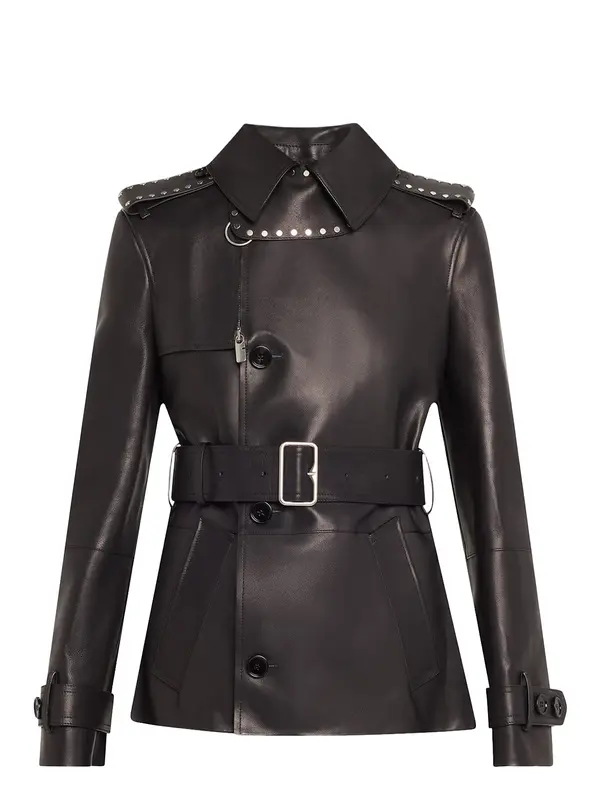 Burberry Studded Leather Trench Jacket - Black