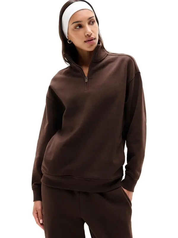 Athleta Forever Fleece 1/4 Zip Sweatshirt - Truffle