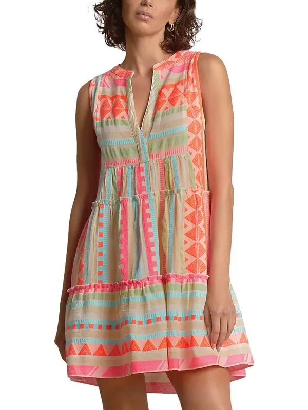 Elan V-neck Mini Cover-up Dress - Neon Aztec