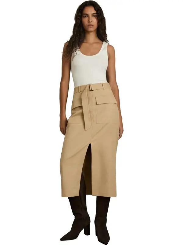 REISS Oakley Cargo Pencil Skirt - Camel