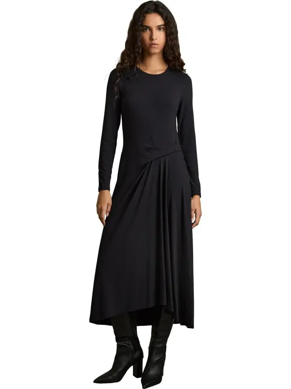 REISS Ivy Jersey Draped Midi Dress - Navy