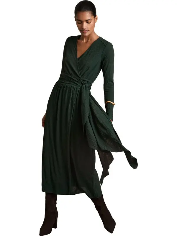 REISS Madeline Jersey Wrap-tie Midi Dress - Green