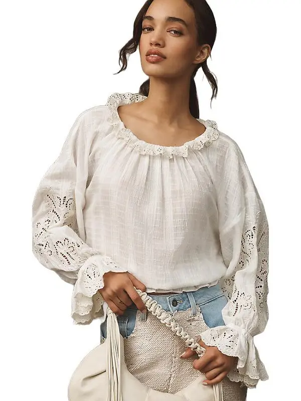 PILCRO Long-sleeve Ruffled Blouse - White