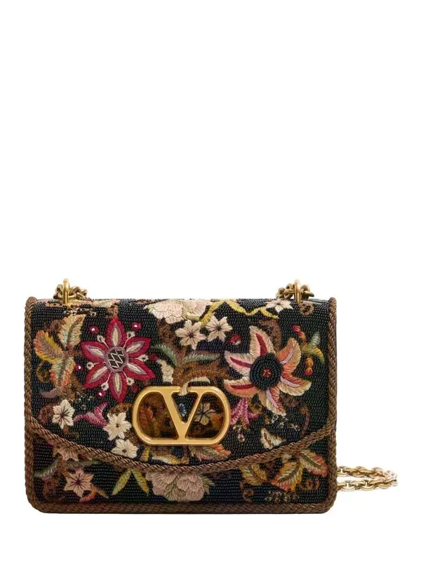 Valentino Garavani Vain Embroidered Shoulder Bag - Black