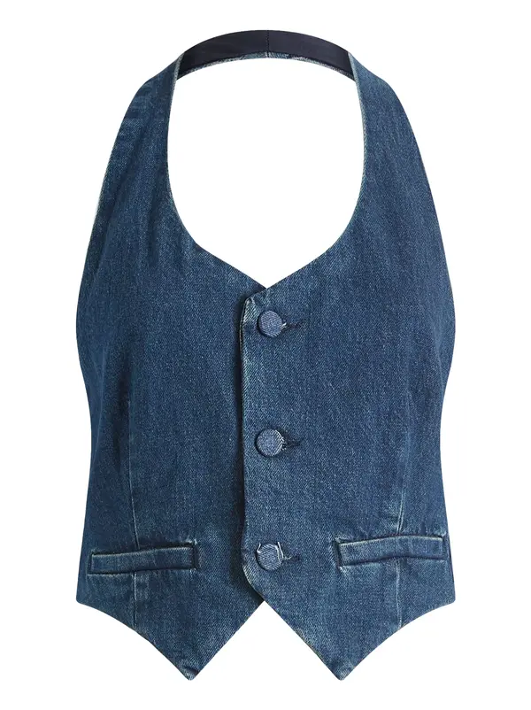 Good American Denim Halter Vest - Indigo