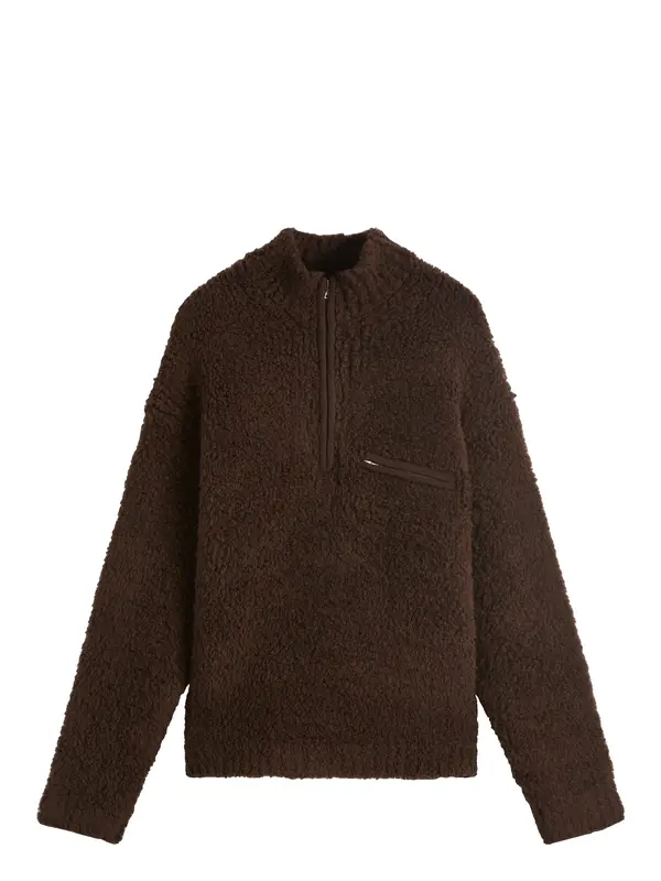 Auralee Merino Wool Boa Quarter Zip - Dark Brown