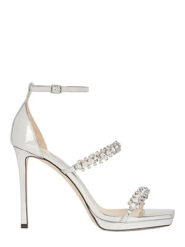 JIMMY CHOO Bing 105 Embellished Metallic Leather Sandals - Silver