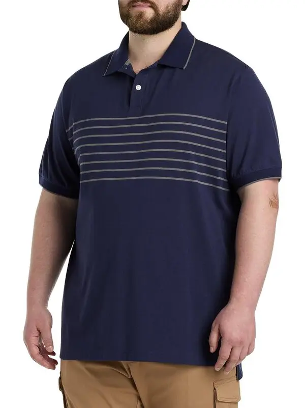 HARBOR BAY BY DXL Chest-striped Polo Shirt - Blue Grey