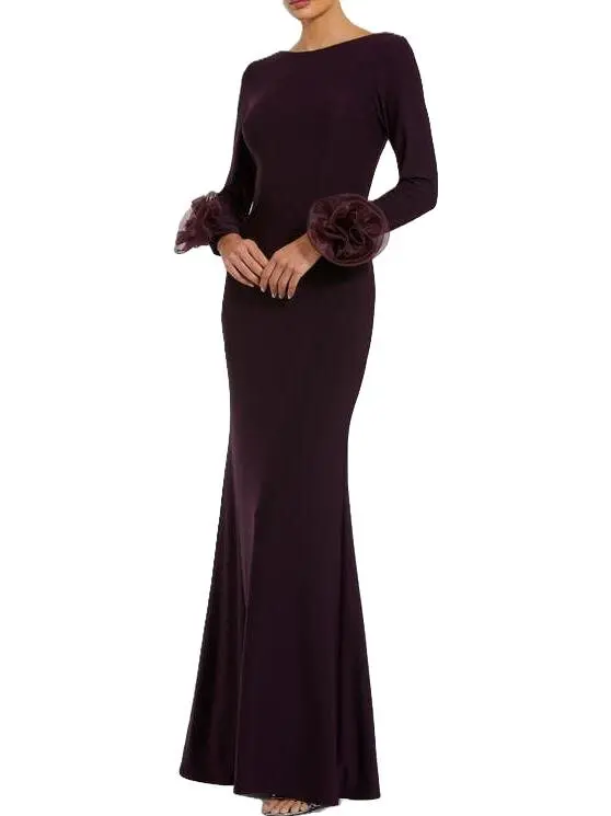 Mac Duggal Fitted Jersey Gown With 3d Floral Accents - Amethyst