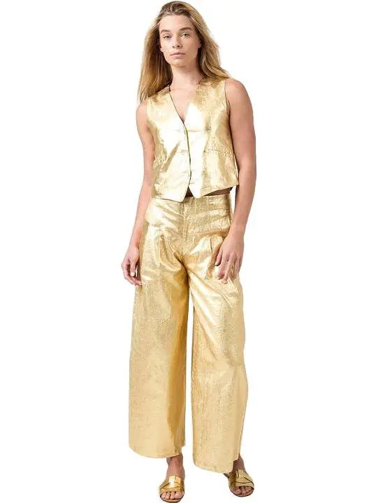 Lanhtropy Culotte Metallic Linen Pants - Gold