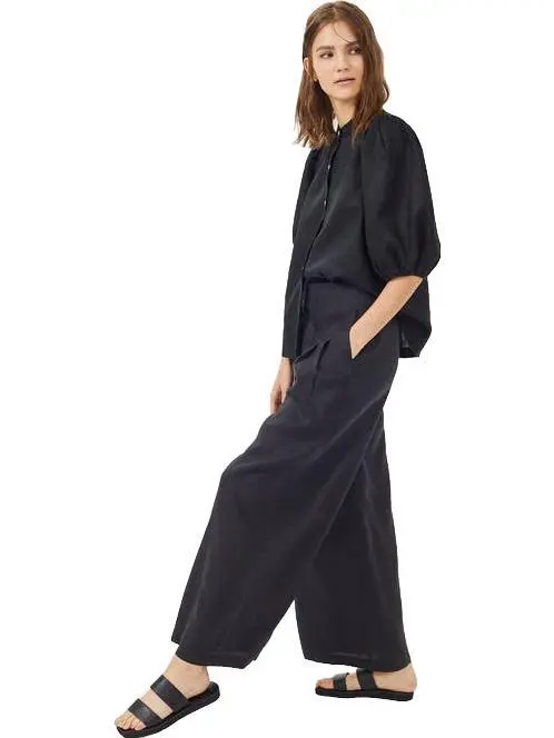 Lanhtropy Culotte Metallic Linen Pant - Black