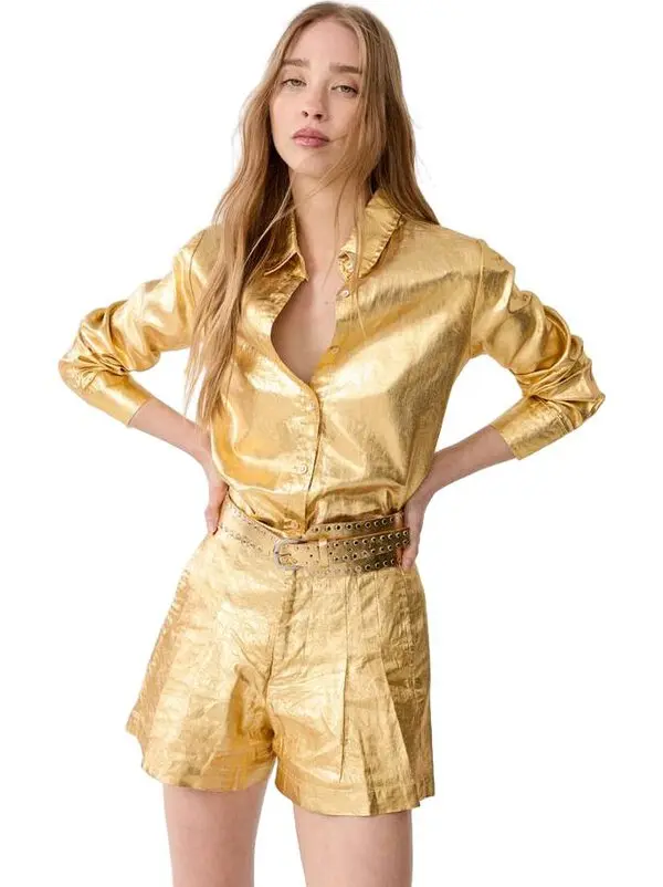 Lanhtropy San Marino Metallic Linen Shirt - Gold