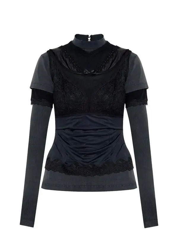 Balenciaga Layered Top With Lace Detail - Black