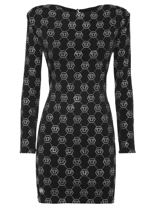 Philipp Plein Monogram Jacquard Shoulder Pad Dress - Black