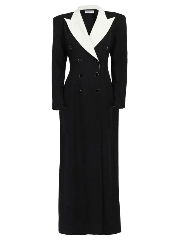 ROWEN ROSE Contrasting-collar Tuxedo Maxi Dress - Black