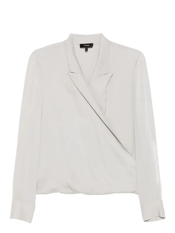 Theory Peak Lapel Wrap Blouse - Grey