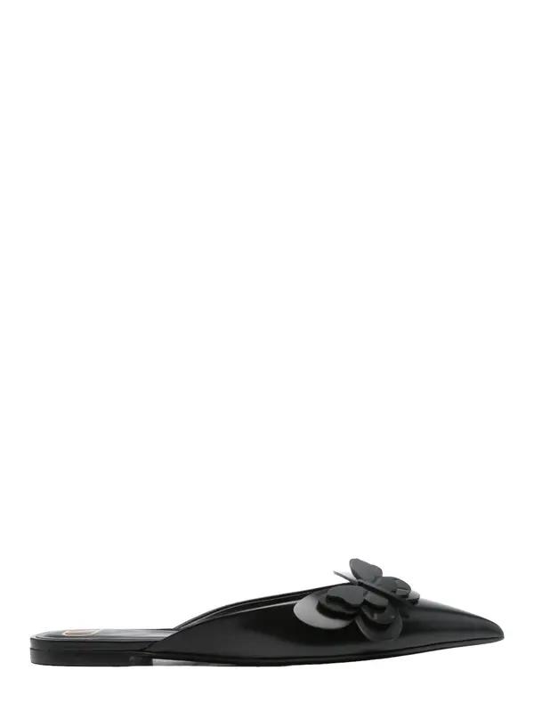 Valentino Garavani Butterfly-appliqué Leather Slippers - Black