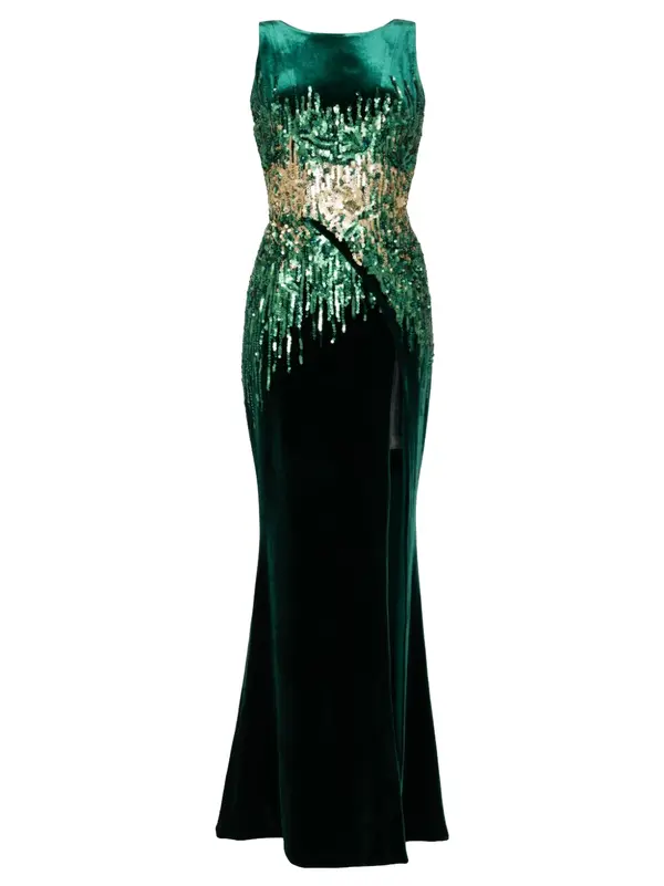 SAIID KOBEISY Sequin Velvet Gown - Green
