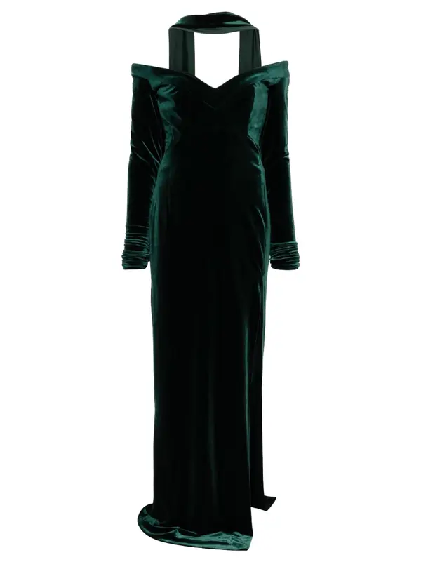 SAIID KOBEISY Velvet Long Dress - Green