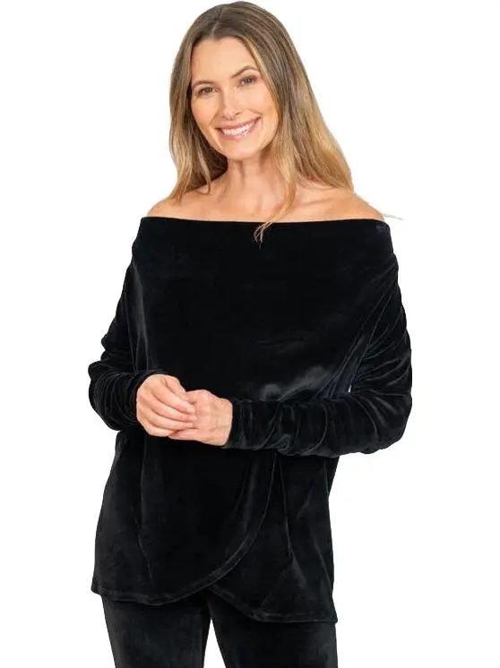 JJWINKS Velour Off-the-shoulder Long Sleeve Top With Shelf - Black
