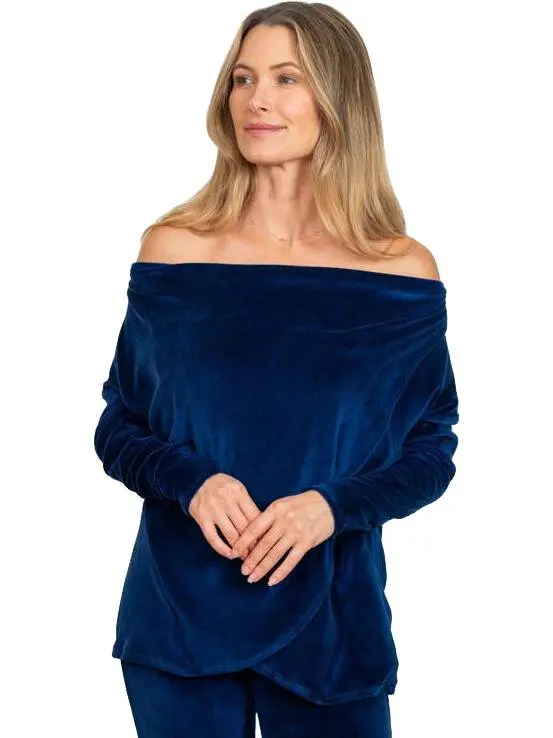 JJWINKS Velour Off-the-shoulder Long Sleeve Top With Shelf - Sapphire