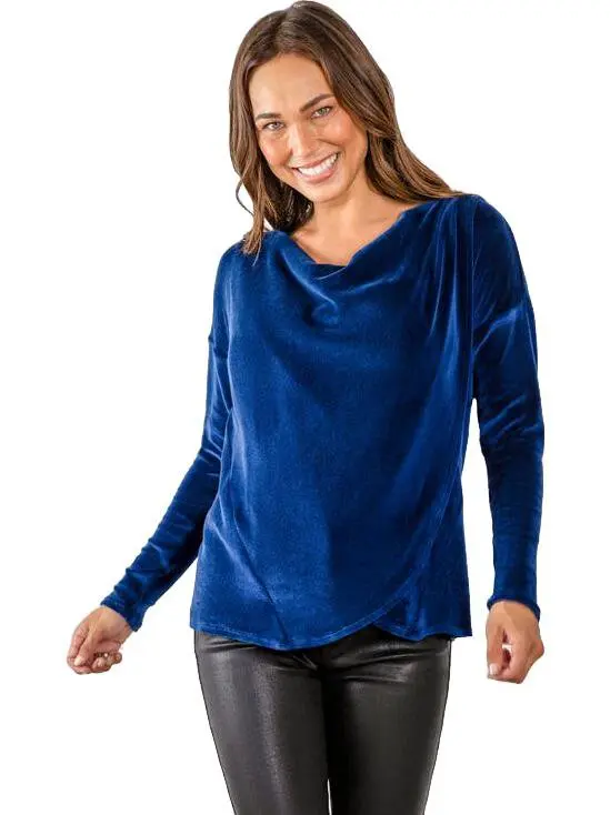JJWINKS Velour Off-the-shoulder Long Sleeve Top With Shelf - Sapphire