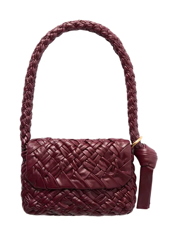 Bottega Veneta Kalimero Città Small Intrecciato Leather Shoulder Bag - Burgundy