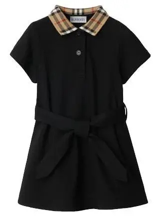 Burberry Check Collar Cotton Polo Shirt Dress - Black