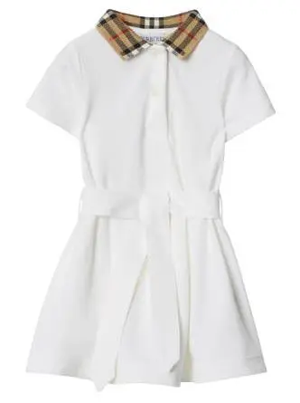 Burberry Check Collar Cotton Polo Shirt Dress - White
