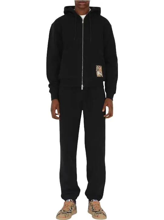 Burberry Check Label Cotton Zip Hoodie - Black