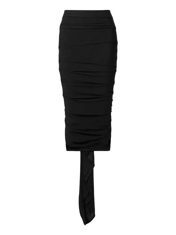 Khaite Aura Draped Ruched Midi Skirt - Black