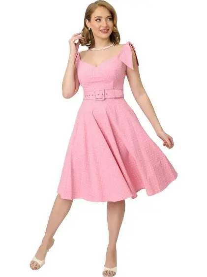 Unique Vintage Prairie Swing Dress - Pink & White Gingham