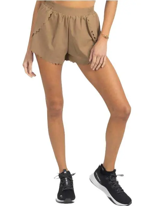 AKALIA Chloe Scalloped High Rise Shorts - Soft Brown