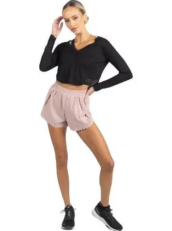 AKALIA Chloe Scalloped High Rise Shorts - Soft Pink