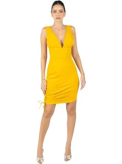AKALIA Candice Mini V Neck Dress - Yellow