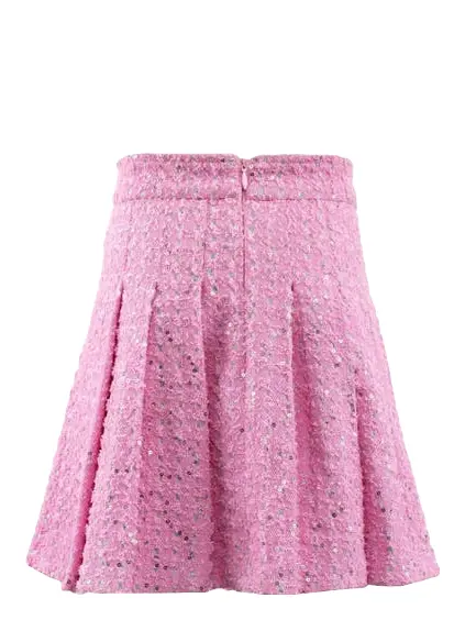 LOLA + THE BOYS Denim Sparkle Pleated Skirt - Pink