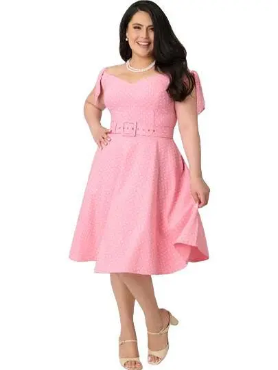 Unique Vintage Prairie Swing Dress - Pink & White Gingham