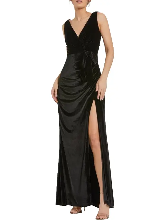 Mac Duggal Draped Velvet Fitted Gown - Black