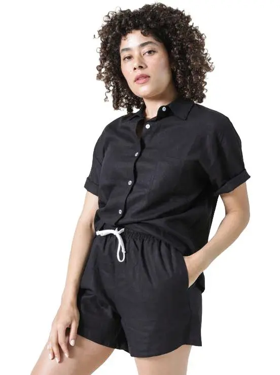 POPLINEN Rita Linen Shorts - Black
