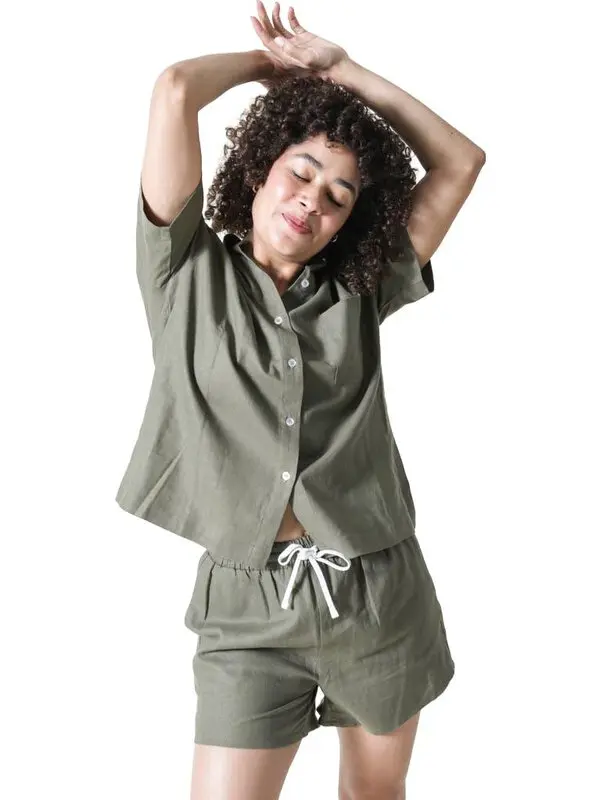 POPLINEN Plus Rita Linen Shorts - Olive