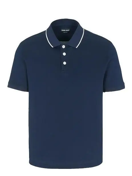 Giorgio Armani Piqué Polo Shirt In Lisle Cotton Yarn - Blue