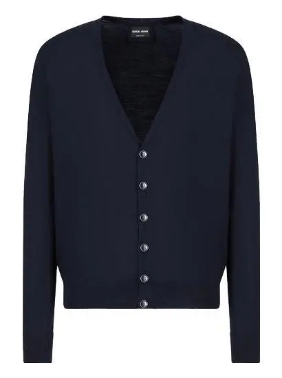 Giorgio Armani Virgin-wool Cardigan - Navy
