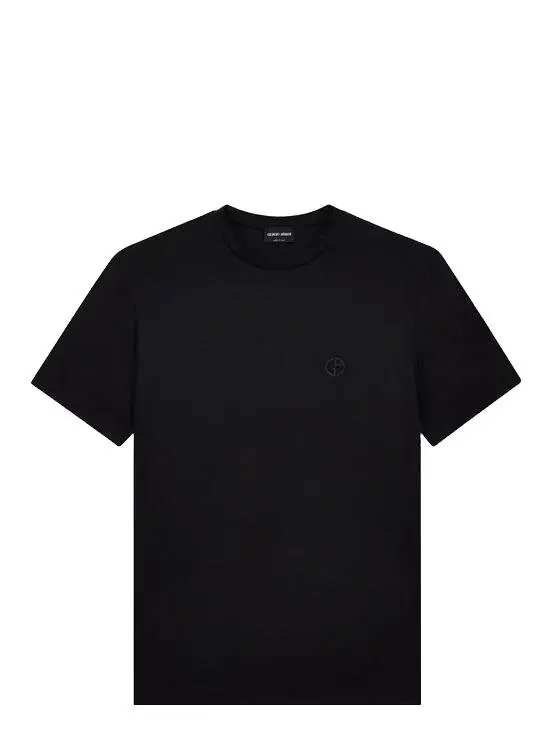 Giorgio Armani Cotton-interlock T-shirt With Embroidered Logo - Black