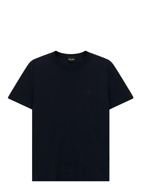 Giorgio Armani Cotton-interlock T-shirt With Embroidered Logo - Blue