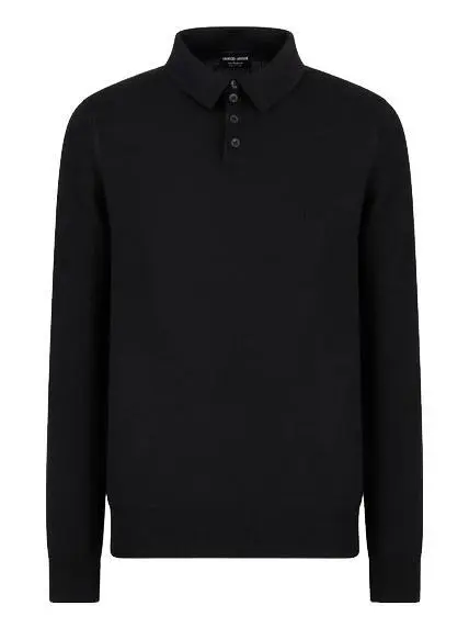 Giorgio Armani Long-sleeved Cashmere Polo Shirt - Black