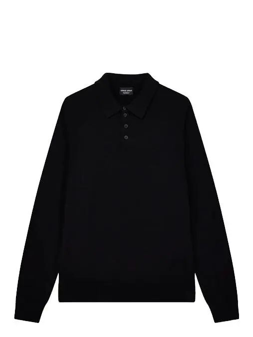 Giorgio Armani Long-sleeved Cashmere Polo Shirt - Black