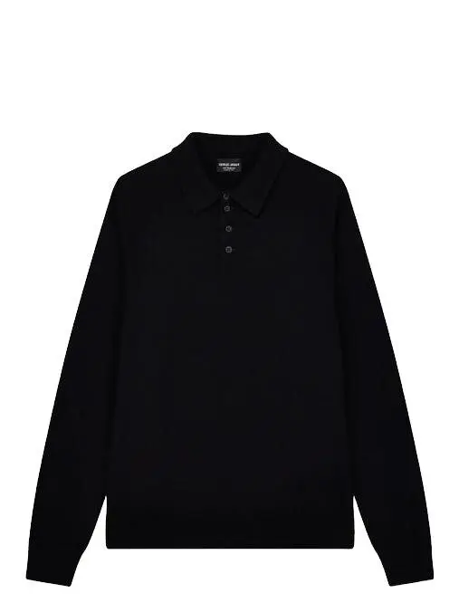 Giorgio Armani Long-sleeved Cashmere Polo Shirt - Black