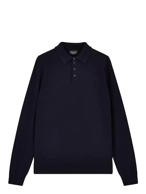 Giorgio Armani Long-sleeved Cashmere Polo Shirt - Blue